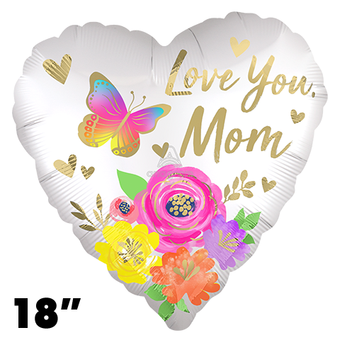 18 Inch Heart Love You Mom Satin Floral Foil Balloon Anagram 1ct