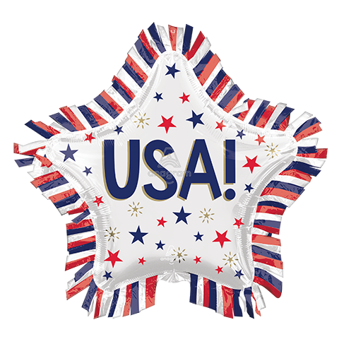 28 Inch Shape USA Star Fringe Foil Balloon Anagram 1ct