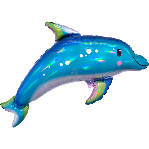 29 Inch Shape Iridescent Blue Dolphin Foil Balloon Anagram 1ct