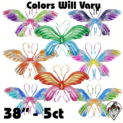 38 Inch Wearable Butterfly Angel Wings Sparkle Assortment Foil Balloon 5ct
