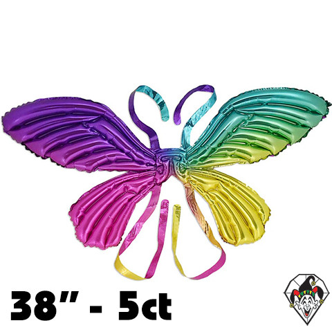38 Inch Wearable Butterfly Angel Wings Ombre Assortment Foil Balloon 5ct