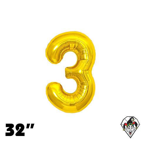 32 Inch Number 3 Gold Foil Balloon 1ct