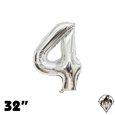 32 Inch Number 4 Silver Foil Balloon 1ct