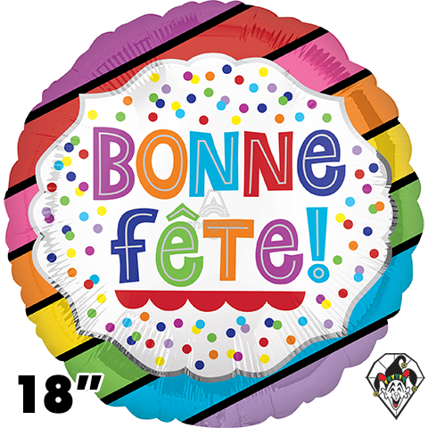 18 Inch Circle Bonne Fete Bright Stripes Foil Balloon Anagram 1ct