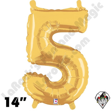 Betallic 14 Inch Number 5 Gold Foil Megaloon Balloon 1ct