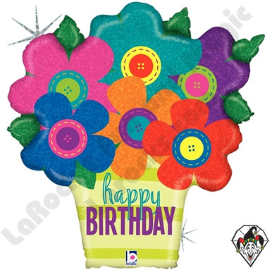 30 Inch Shape Birthday Button Flowers Foil Balloon Betallic 1ct