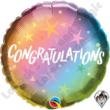 18 Inch Round Congratulations Ombre & Stars Foil Balloon Qualatex 1ct