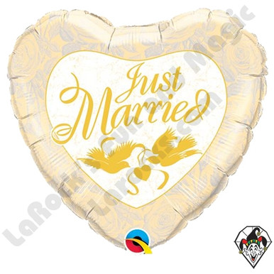 36 Inch Heart Just Married Ivory & Gold Foil Balloon Qualatex 1ct