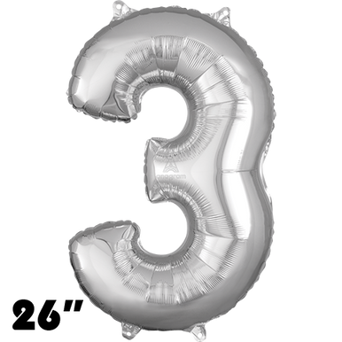 26 Inch Number 3 Silver Foil Balloon Anagram 1ct