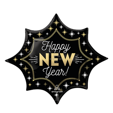 35 Inch Shape New Year Midnight Glam Burst Foil Balloon Anagram 1ct