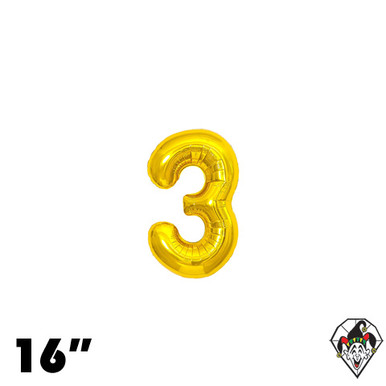 16 Inch Number 3 Gold Foil Balloon 1ct