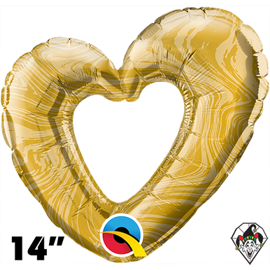 Qualatex 14 Inch Mini Open Marble Heart Gold Foil Balloon 1ct