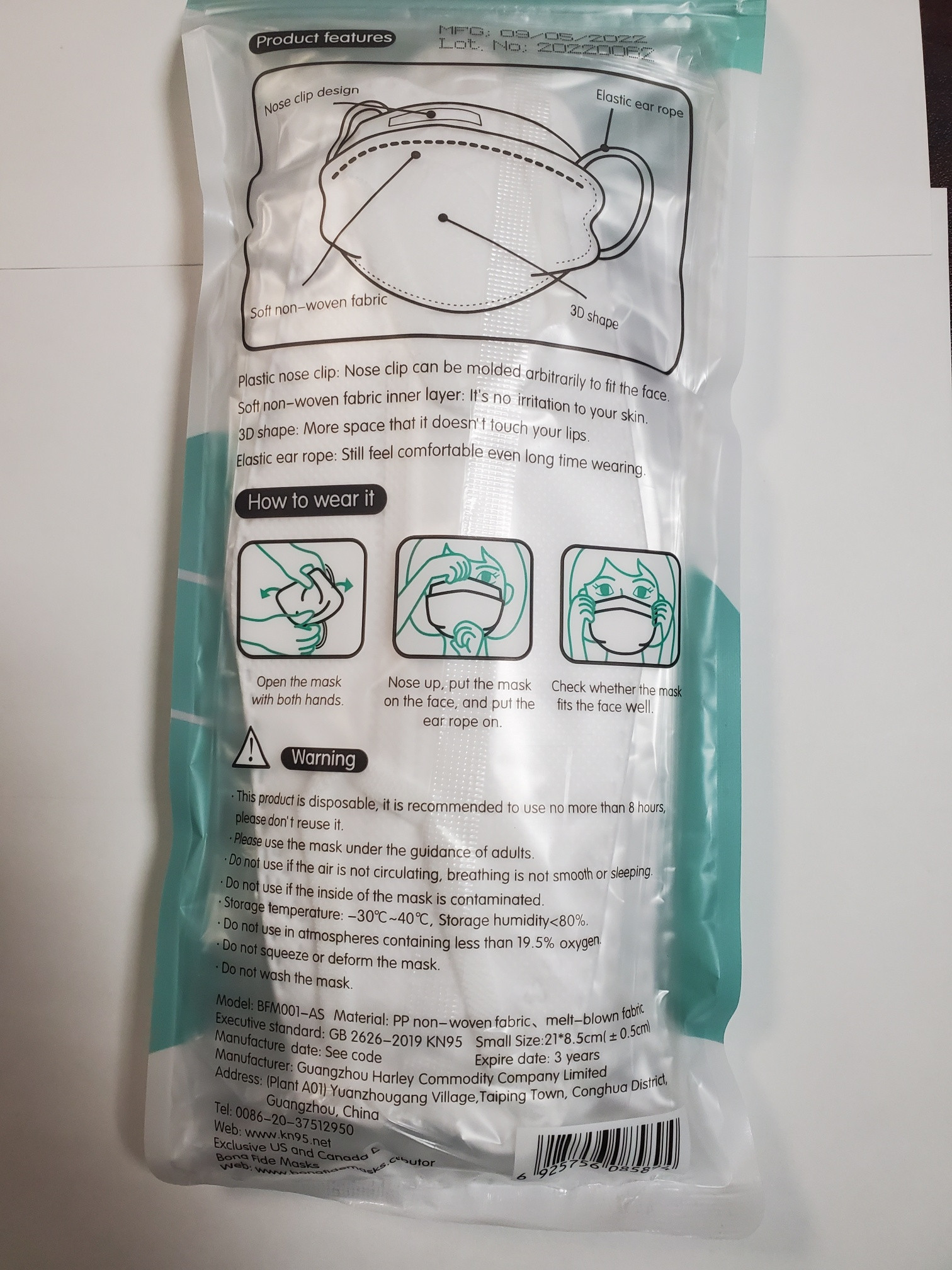White Harley ® KN95 Respirator Face Mask