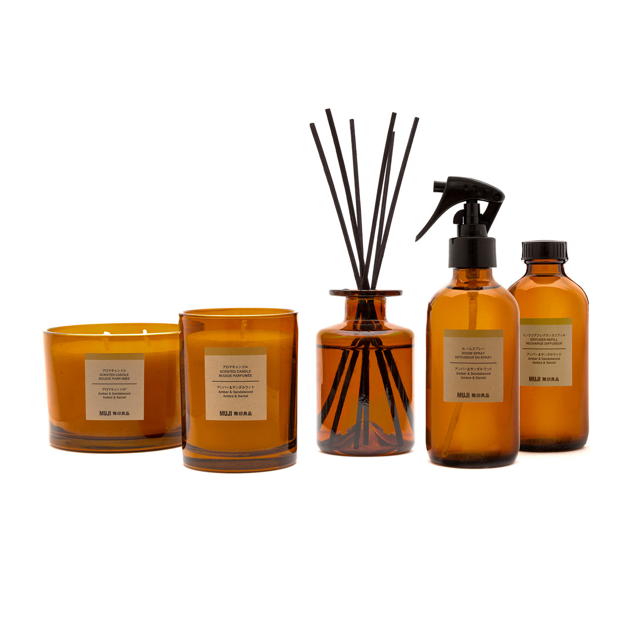 Amber and Sandalwood Reed Diffuser Refill 250ml | MUJI
