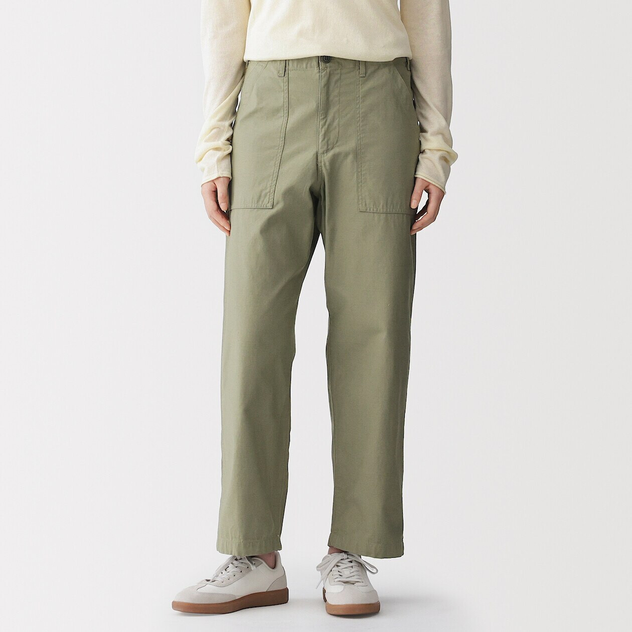 Women's Washed Cotton Ankle Length Trousers | MUJI