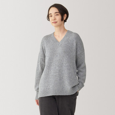 Women's Yak Wool Blend V Neck Longline Jumper | MUJI