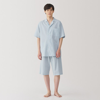Men's Side Seamless Seersucker Short Sleeve Pyjamas | MUJI