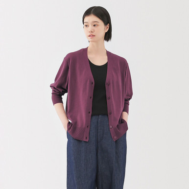 Women's Cotton Blend V Neck Cardigan | MUJI