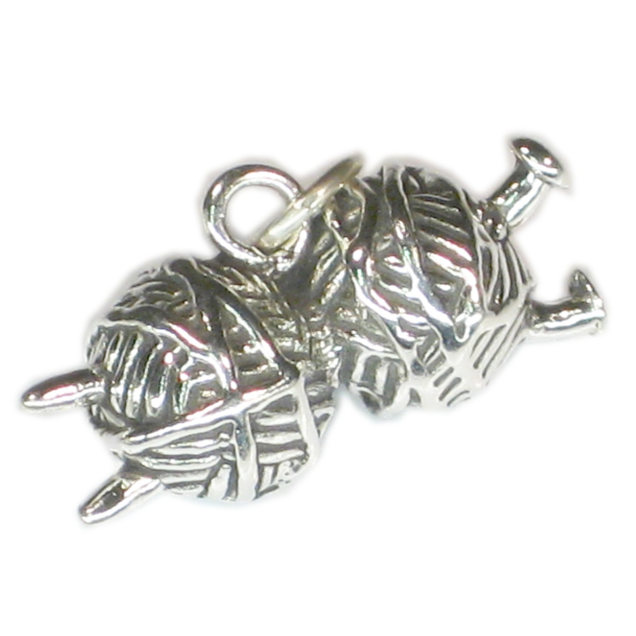 Balls of Wool with knitting needles sterling silver charm .925 x 1 Knit ...