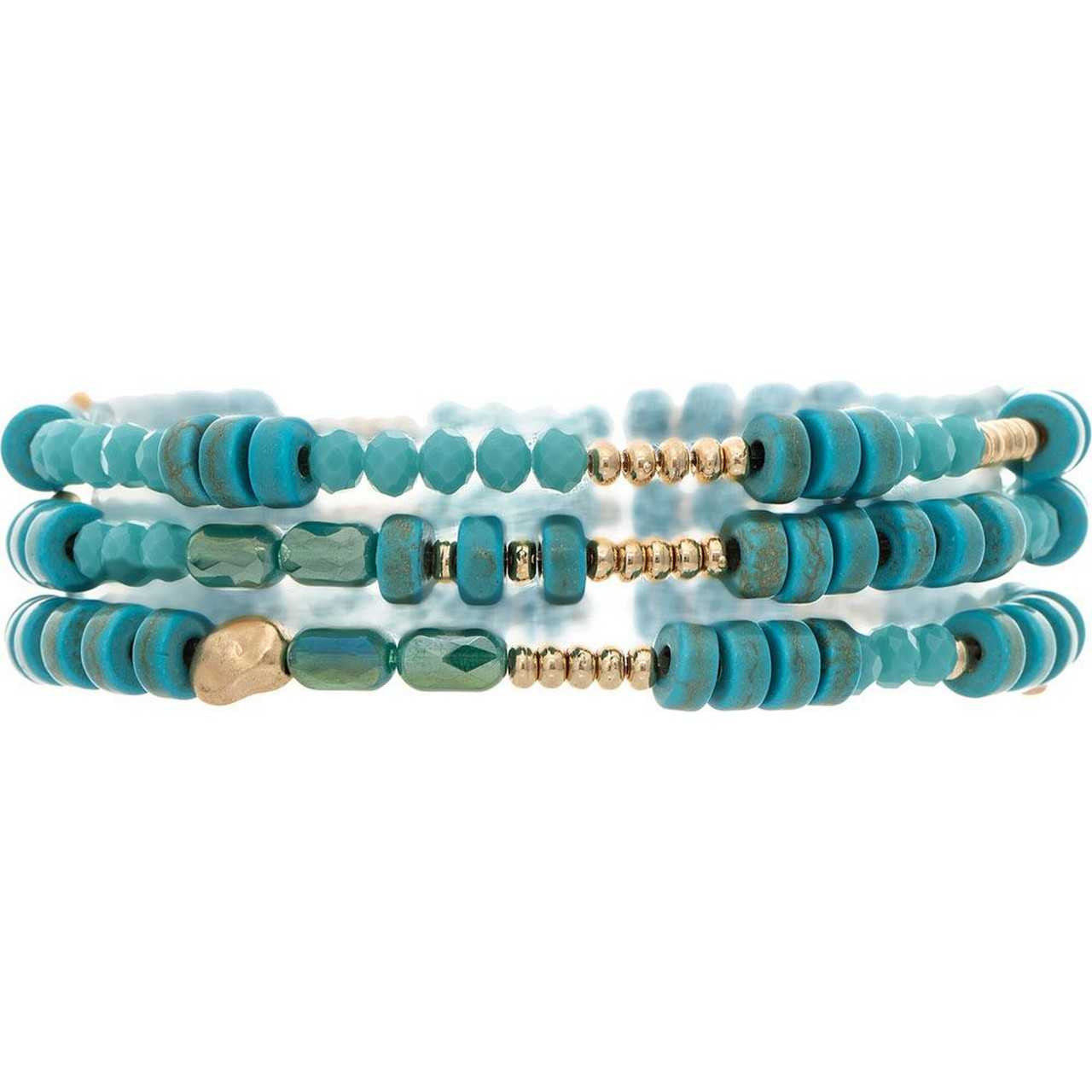 Natural Stone Gold Tone Glass 4 Strand Bracelet