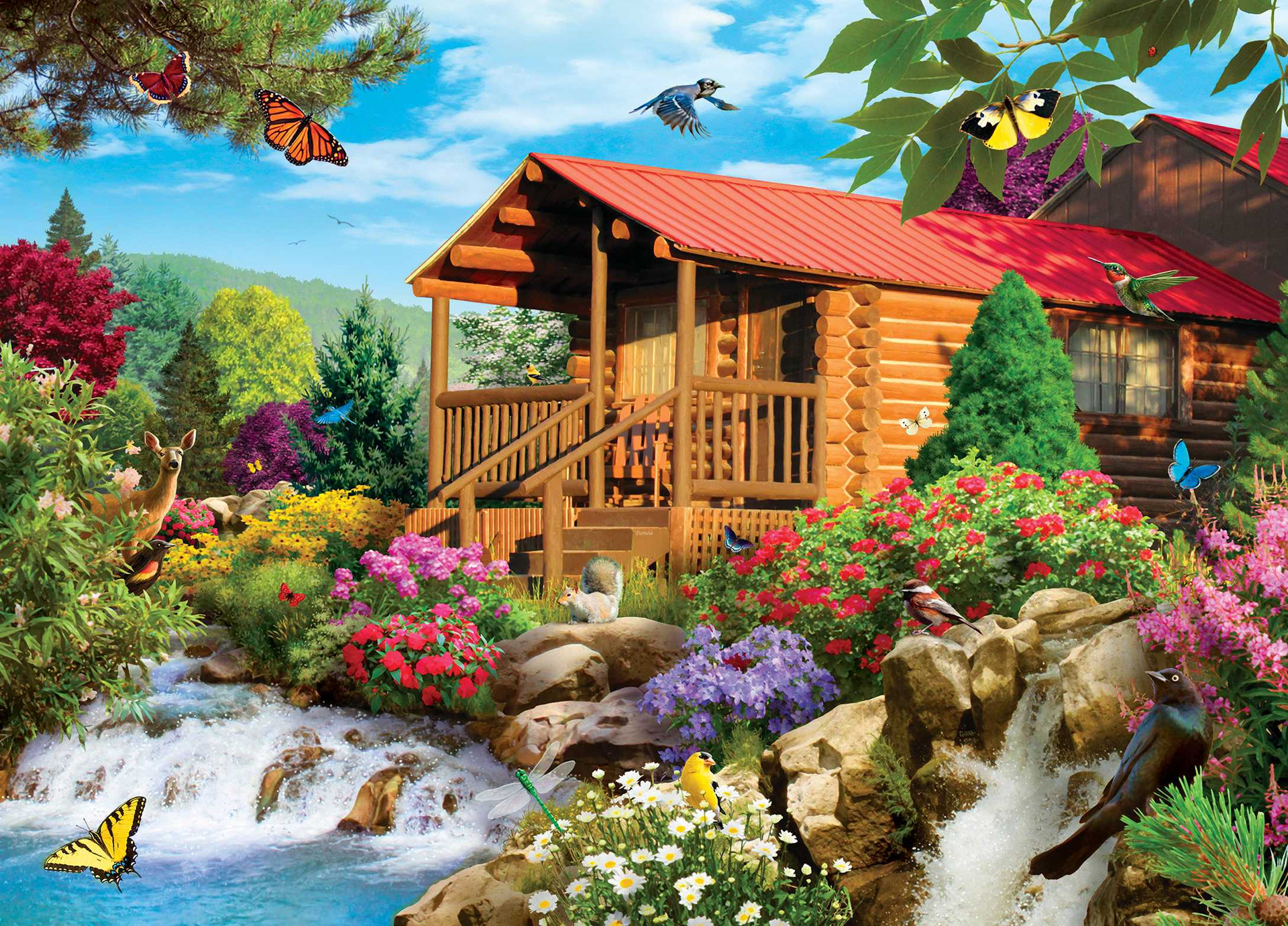 Time Away - Cascading Cabin 1000 Piece Jigsaw Puzzle