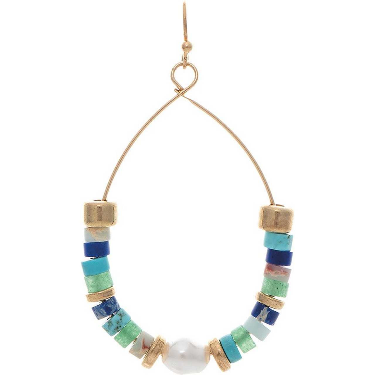 Gold Multicolored Tube Bead Cubic Zirconia Drop Earrings Set