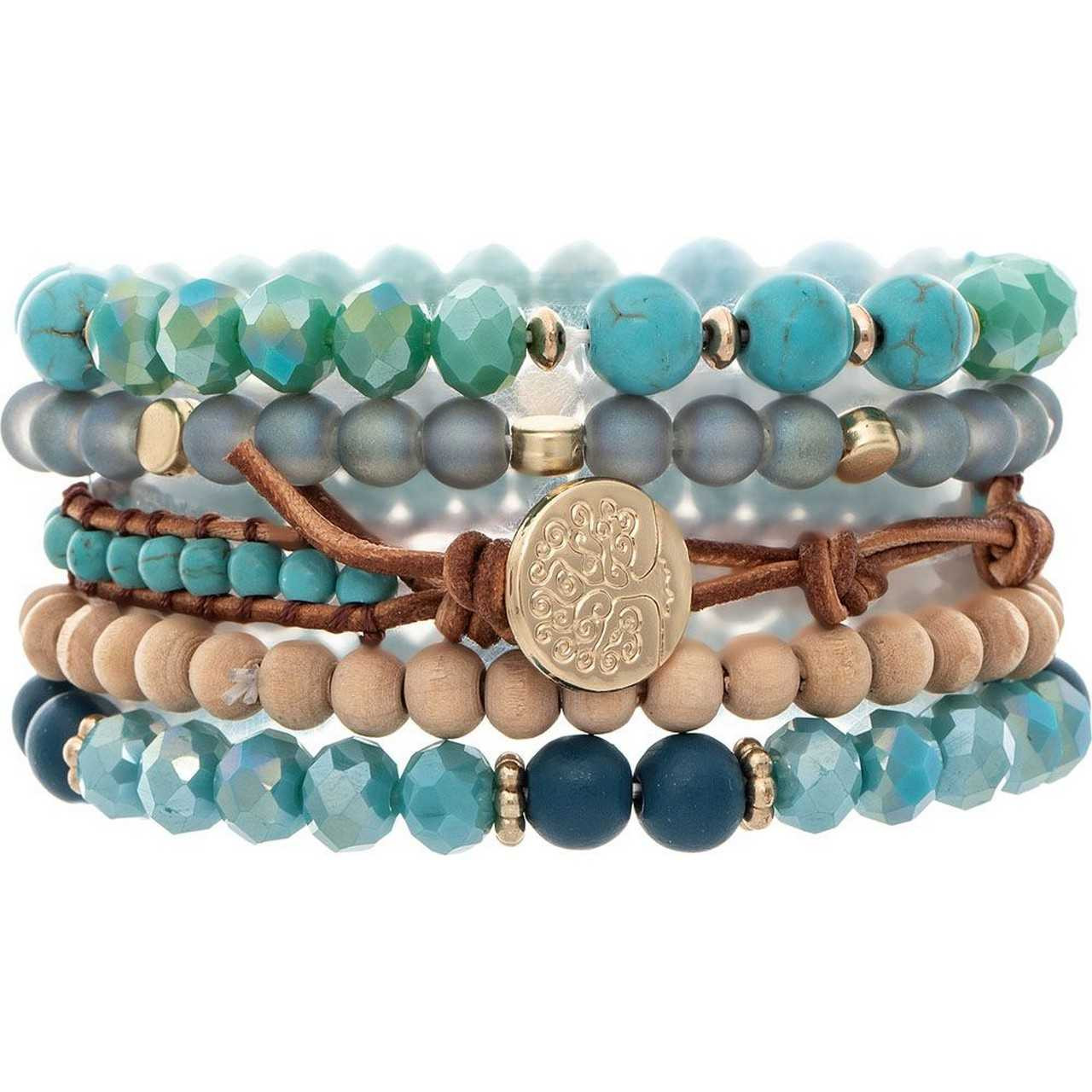 Rain Jewelry Gold Brown Natural Wood Bead 5 Bracelet Set