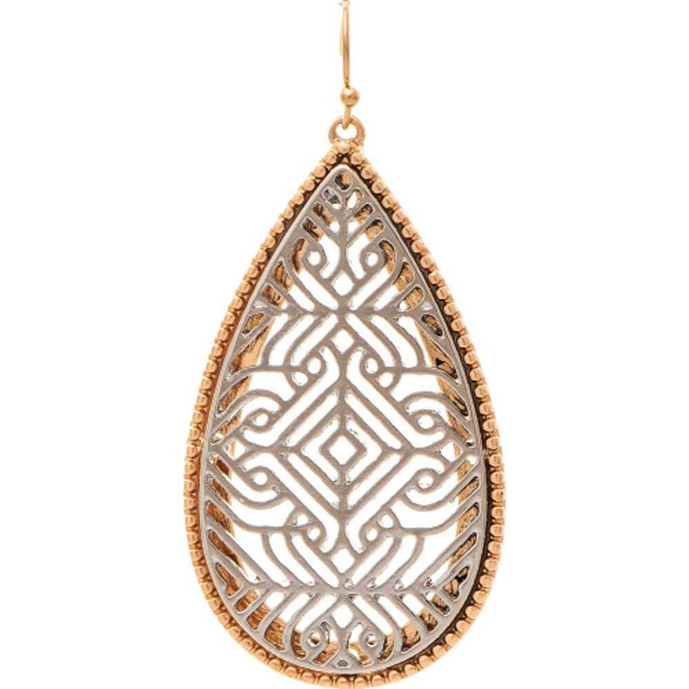 Rain Jewelry Two Tone Hammered Double Teardrop Earring
