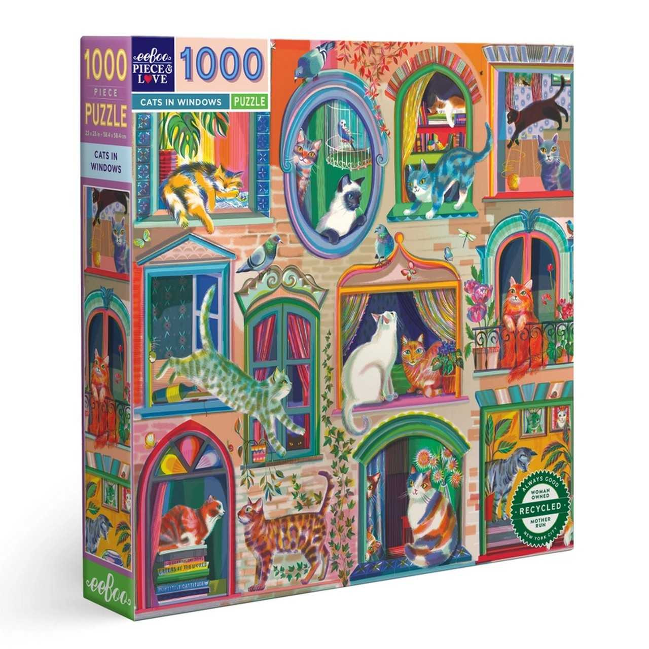 eeBoo Cats in Windows 1000 Piece Square Puzzle The Nut House
