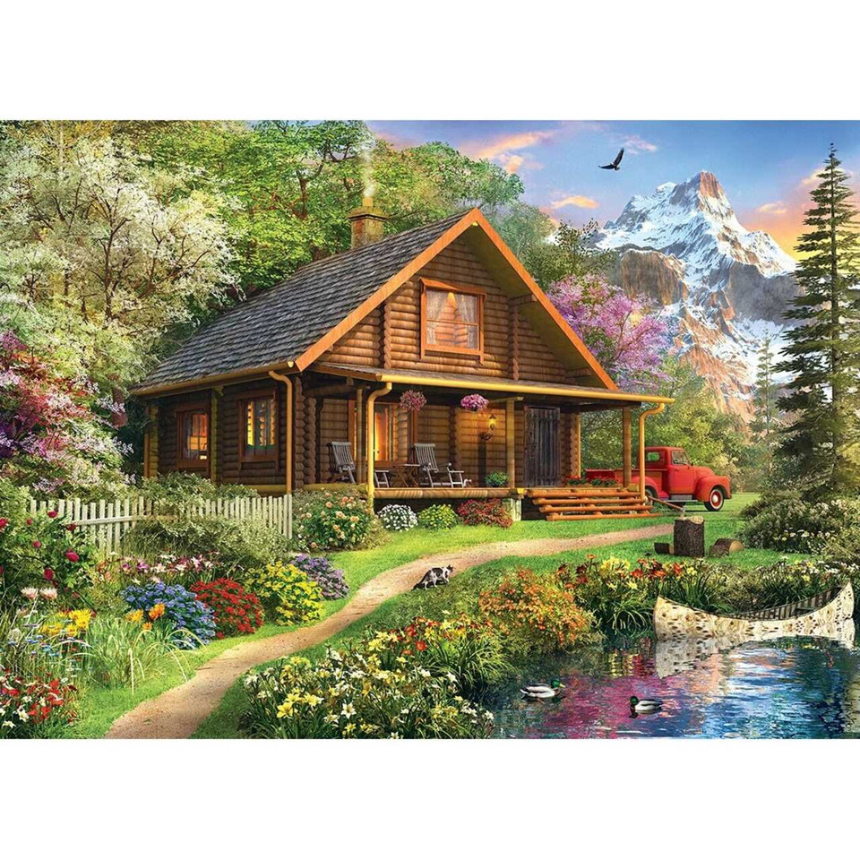 Time Away - Cascading Cabin 1000 Piece Jigsaw Puzzle