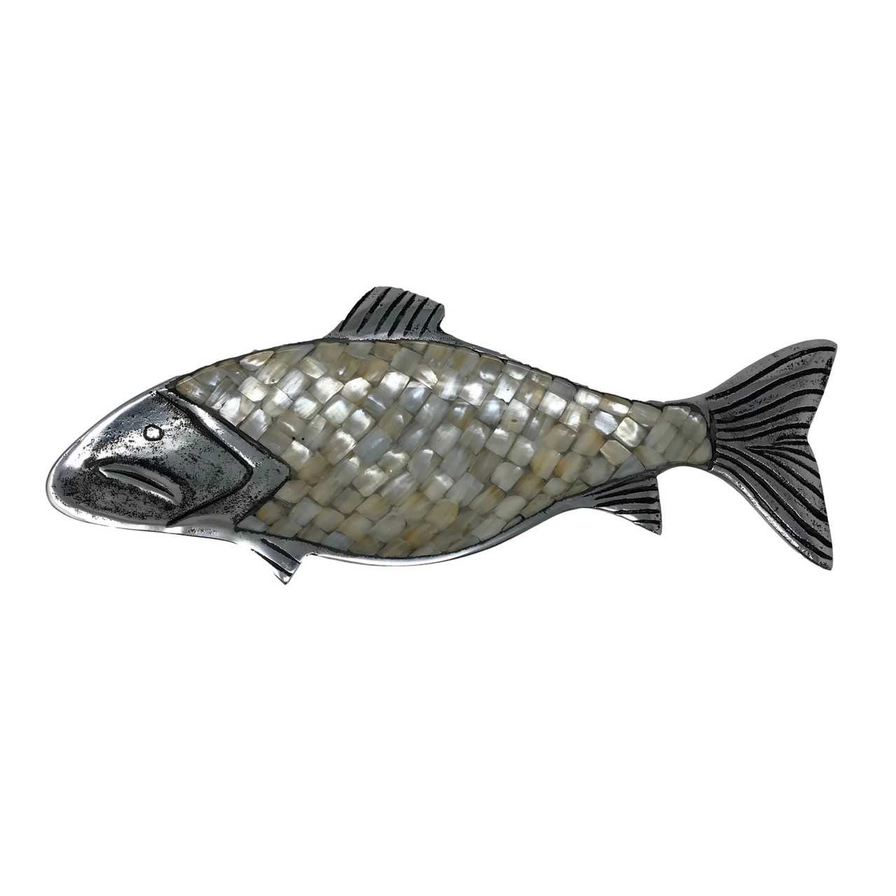 Cast Aluminum Fish Plate with Mother of Pearl Inlay