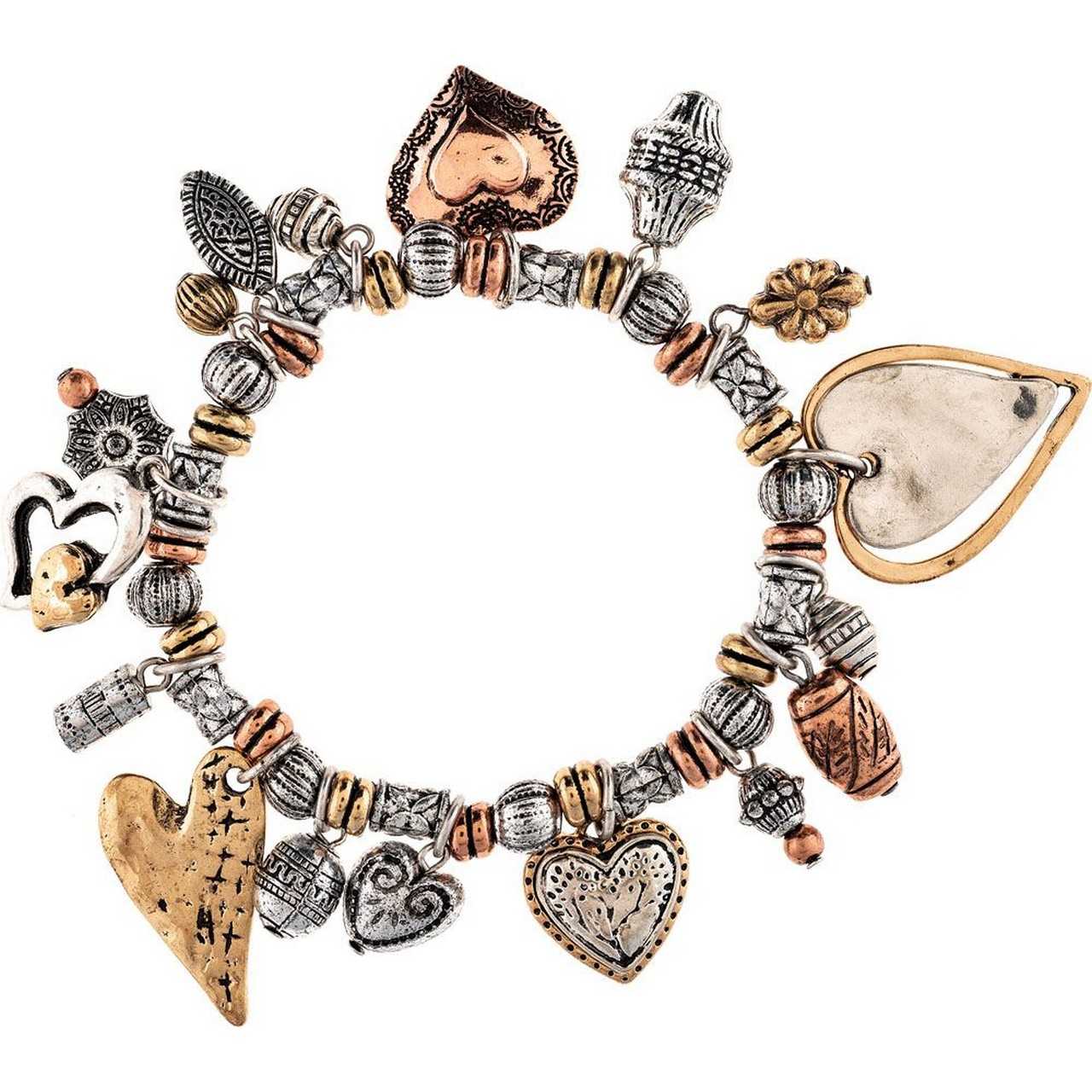Rain Jewelry Collection Multimetal Hearts of Charm Bracelet The Nut House