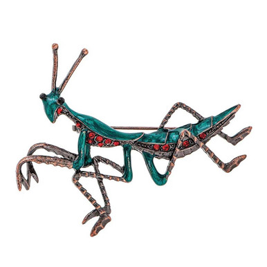 Bronze and Green Praying Mantis Pin at The Nut House