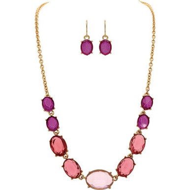 Rain Jewelry Gold Pink Gradient Crystals Necklace Set