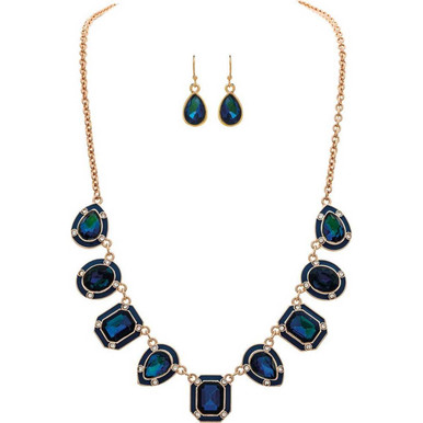 Rain Jewelry Gold Sapphire Blue Faceted Gems Necklace Set