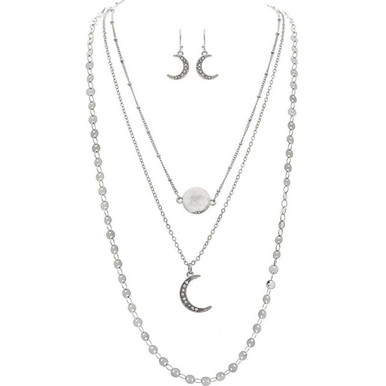 Rain Jewelry Silver Three Row Celestial Chain Necklace Set