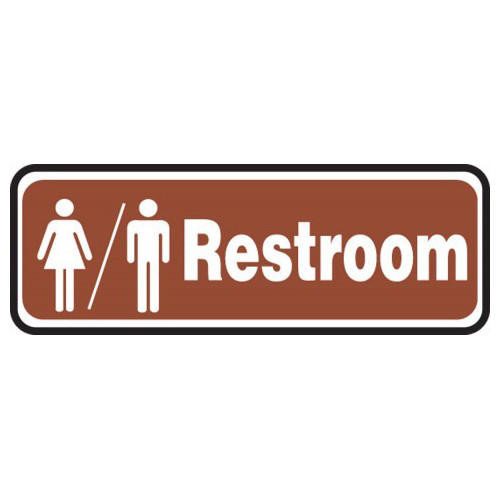 Unisex Restroom Sign, 3in. x 10in., Brown Background with White ...