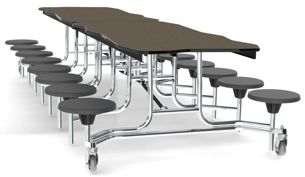NPS Mobile Cafeteria Table w/ 16 Stools, 12' Bedrock, MDF Core ...