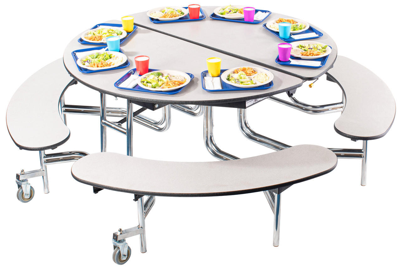 NPS Mobile Cafeteria Table w/ Benches, 60" Round, MDF Core, ProtectEdge ...