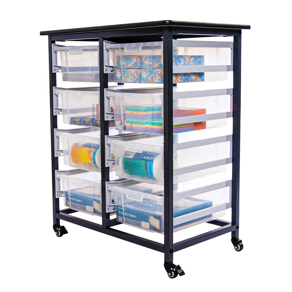 Mobile Bin Storage Unit, Double Row with Large Clear Bins - Shiffler ...