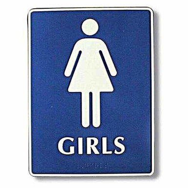 Buy Girls Restroom Sign with Braille - White Text on Matte Blue Plastic ...