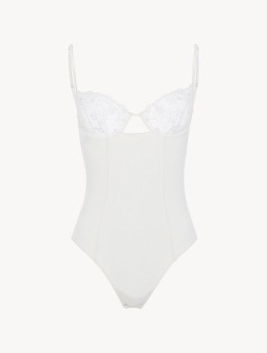 Body bianco ottico con tulle ricamato | La Perla