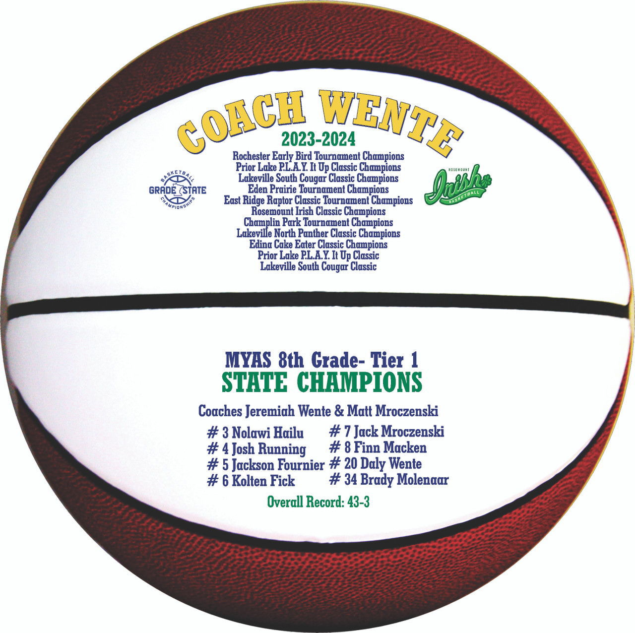 State Championship Custom Basketball Award