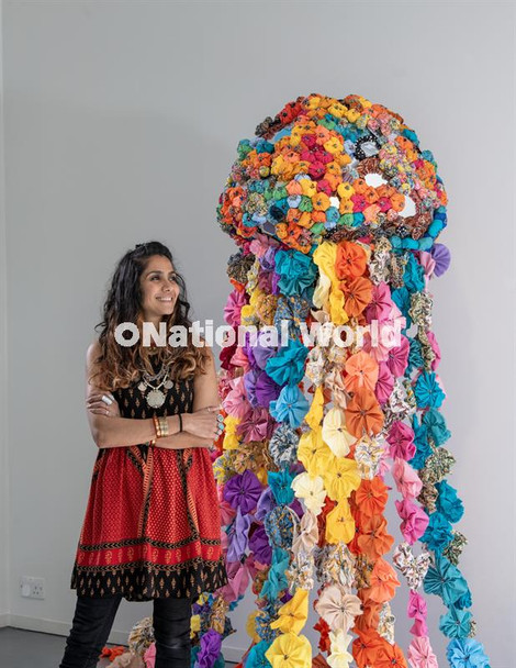 39944275-Saroj Patel with her exhibition 'Interwoven' at The Art House, in Wakefield ...