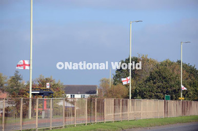 40392727-English and Union flags attached to every lamppost along ...