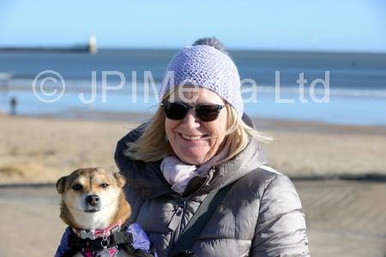 39356854-Out and about at Blyth Beach. Tricia Goodwin with her dog ...
