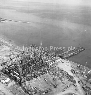 20240733-Aerial of an oil platform jacket being built for the North Sea ...