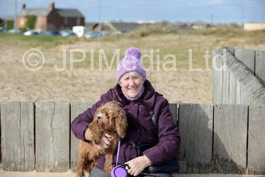39370598-Out and about at Blyth Beach. Katherine Cox with Ruby the dog ...