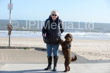 39377805-Out and about at Blyth Beach. Carol Robson with dog Jasper ...