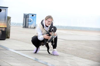 39397532-Out and about at Blyth Beach. Emma Fish with dog Albie ...